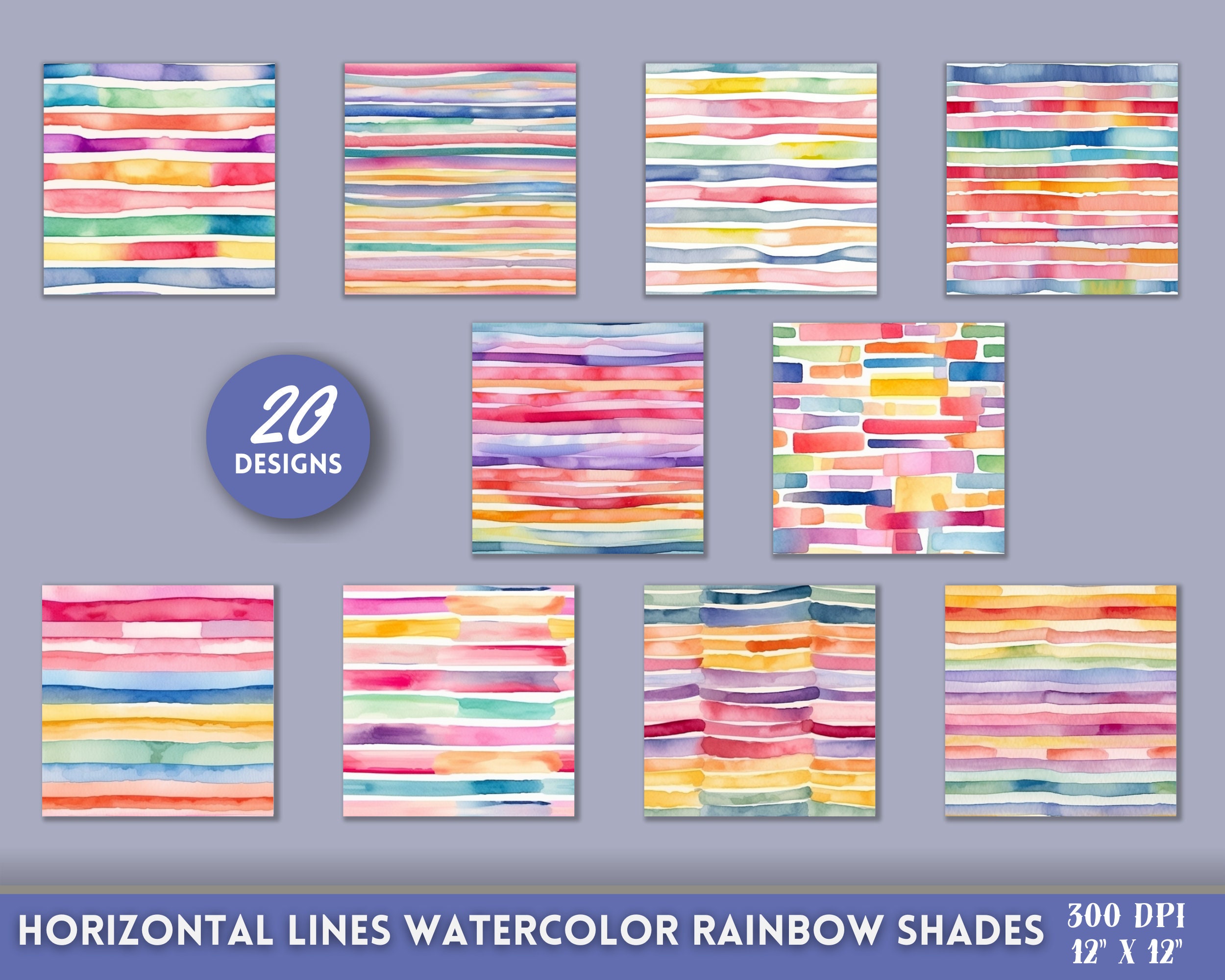 Rainbow Watercolor Horizontal Lines Commercial Use, Colorful Stripes ...