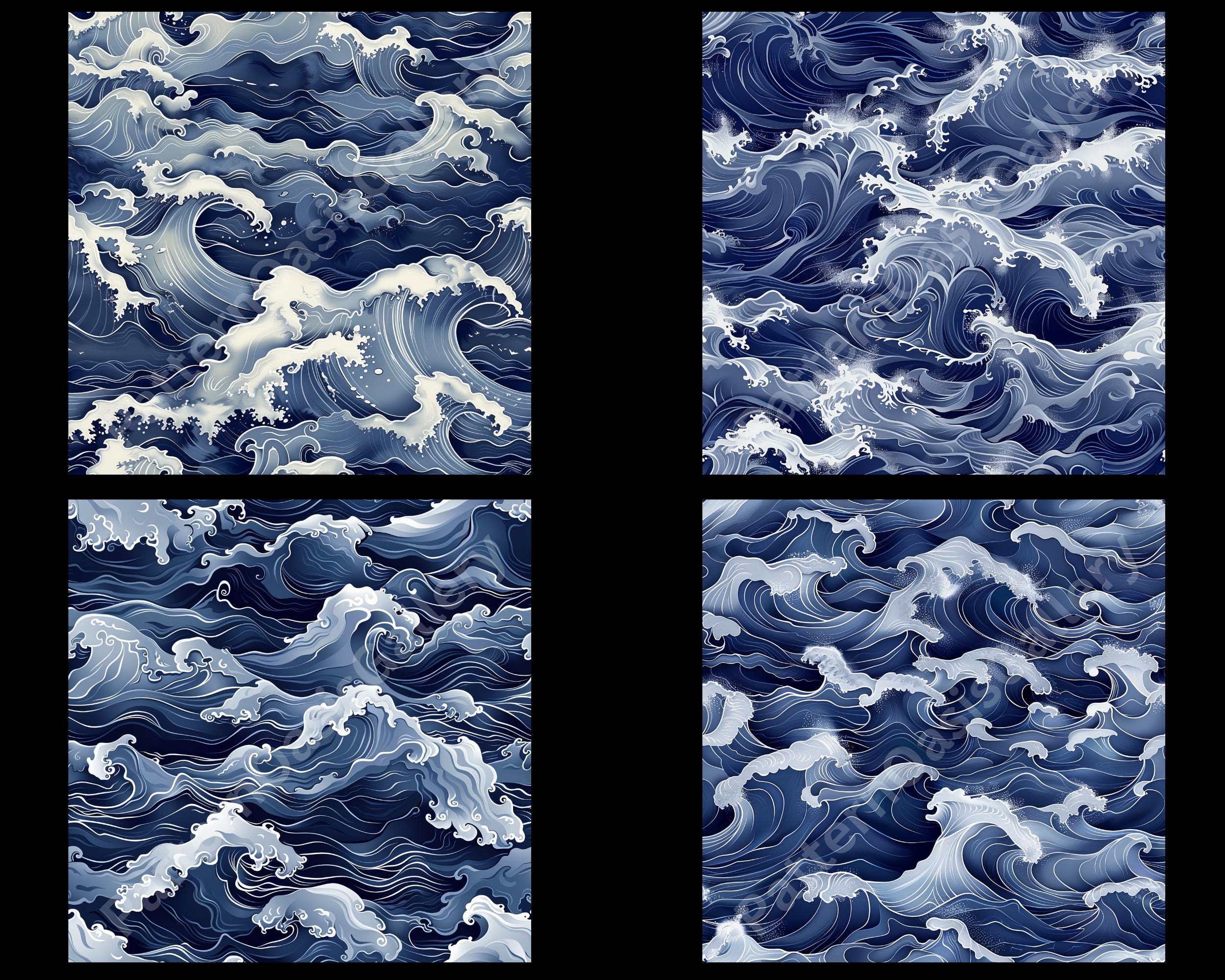 Japanese Waves Seamless Digital Paper, Japanese Waves Patterns, 12"x12 ...