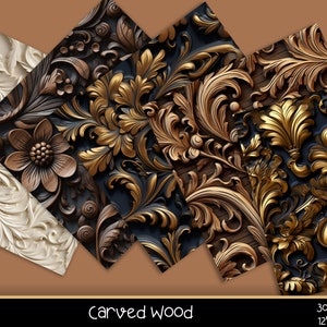 Carved Wood Seamless Digital Paper, Ornate Wood Seamless Patterns, 20 ...