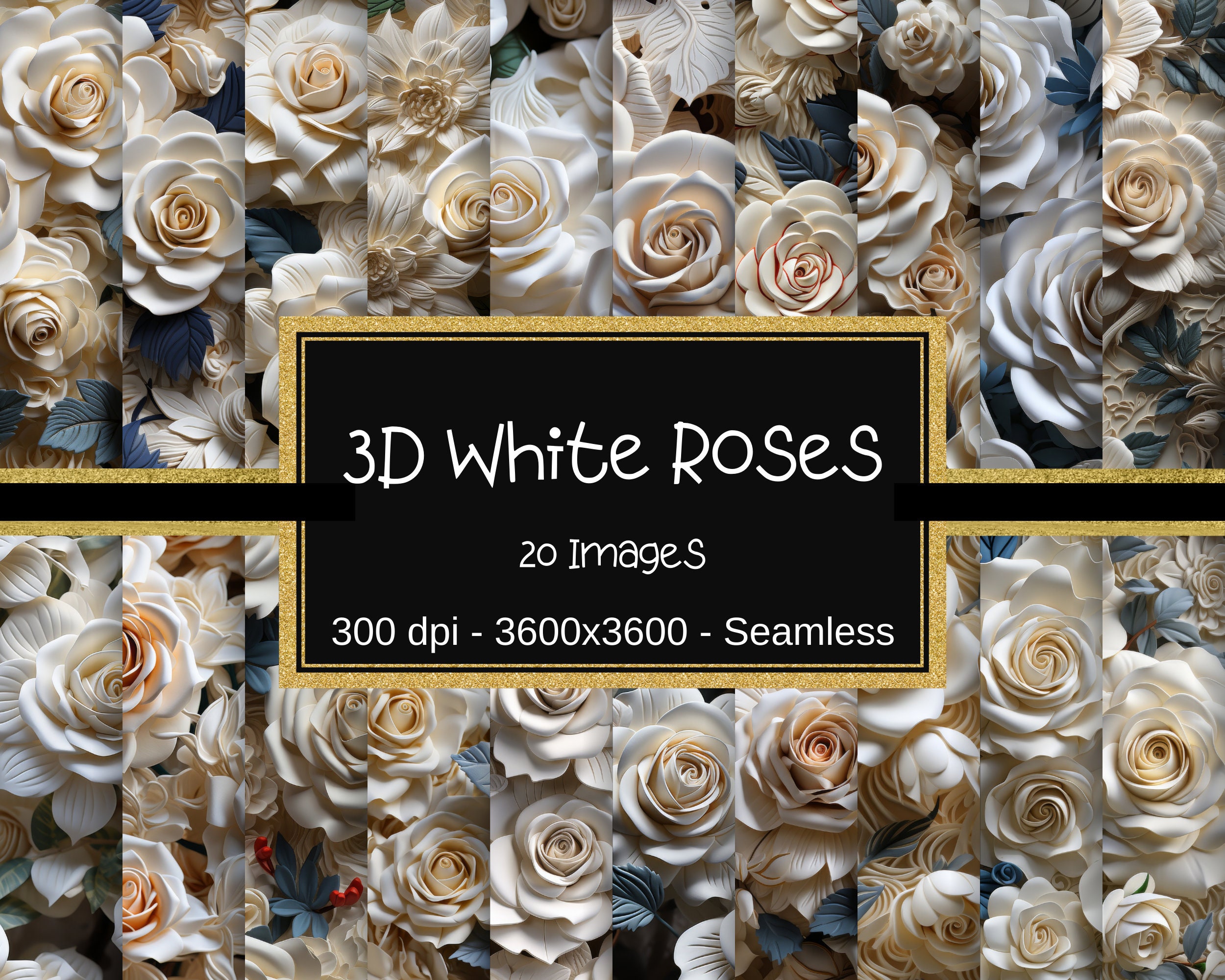 3D White Roses Seamless Digital Paper, Seamless Floral Patterns, 20 ...