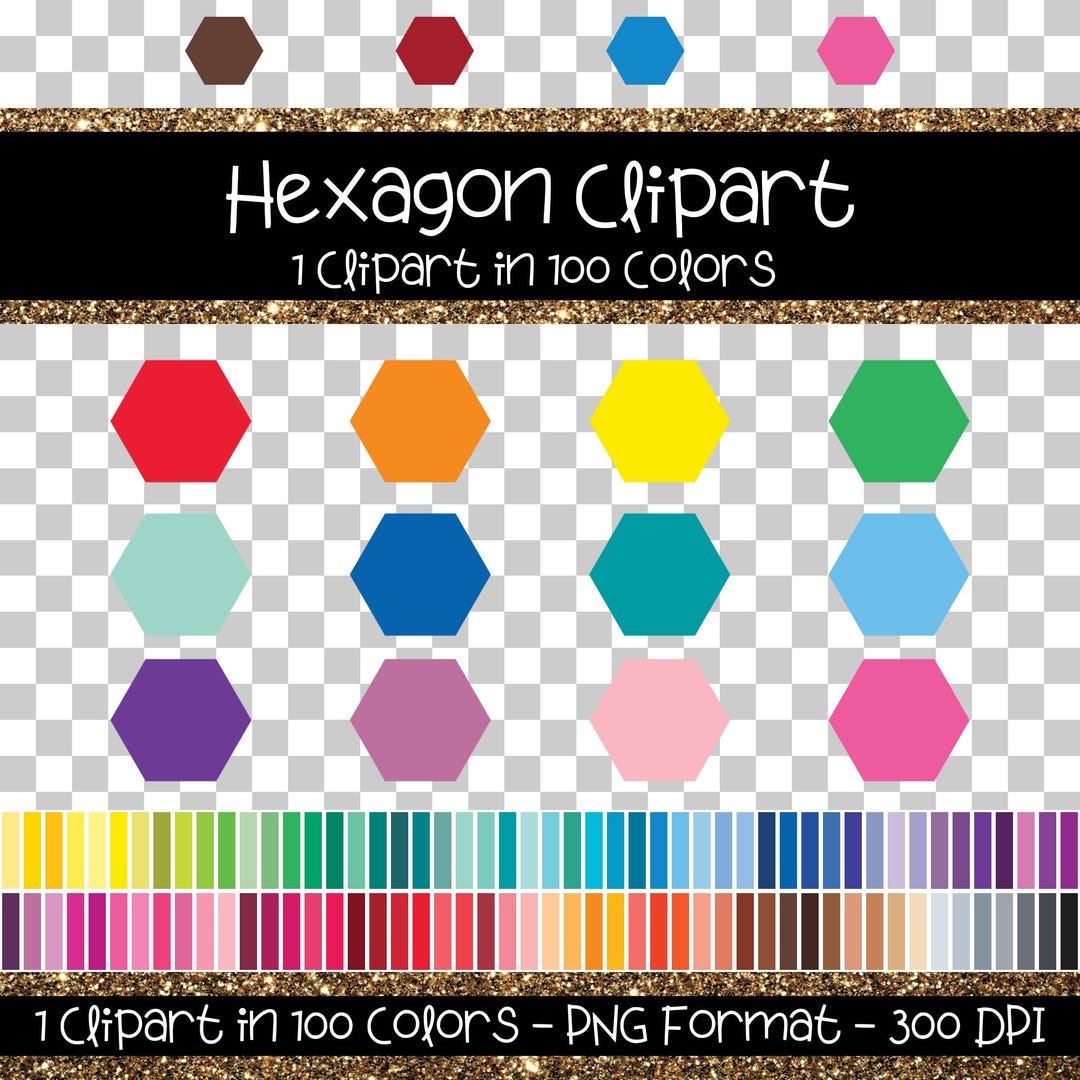 100 Hexagon Clipart, Rainbow Color Hexagon Clipart, Solid Hexagon ...