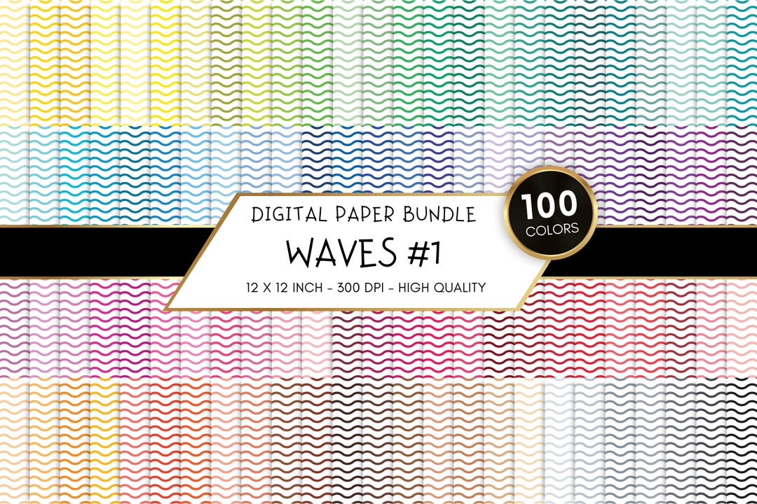 100 Waves Digital Paper Pack, 100 Rainbow Colors, Wavy Chevron, Wave ...