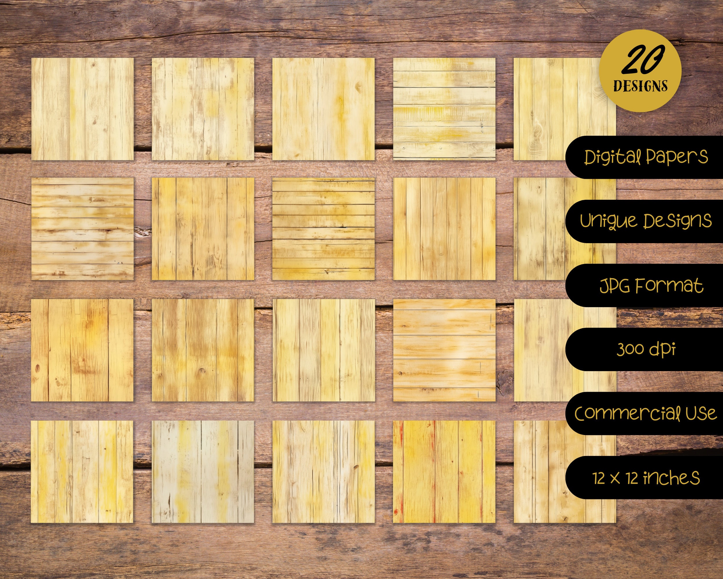 Pale Yellow Wood Textures Digital Paper, Seamless Rustic Wood Digital ...
