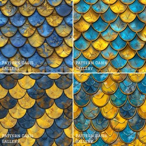 Dragon Scales Seamless Digital Paper, Blue and Yellow Dragon Scales, 12 ...