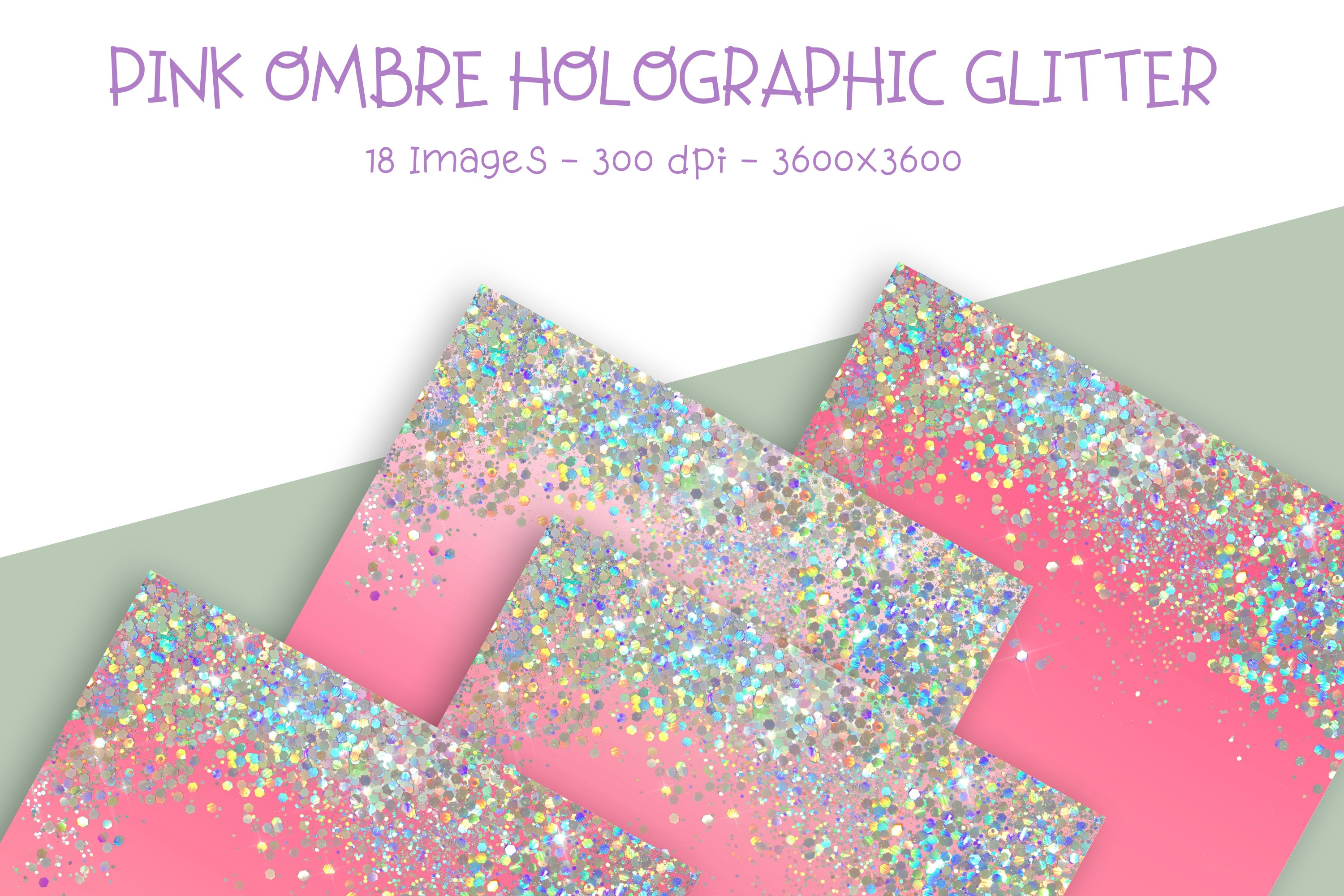 Pink Ombre Holographic Glitter Digital Paper, Iridescent Textures ...