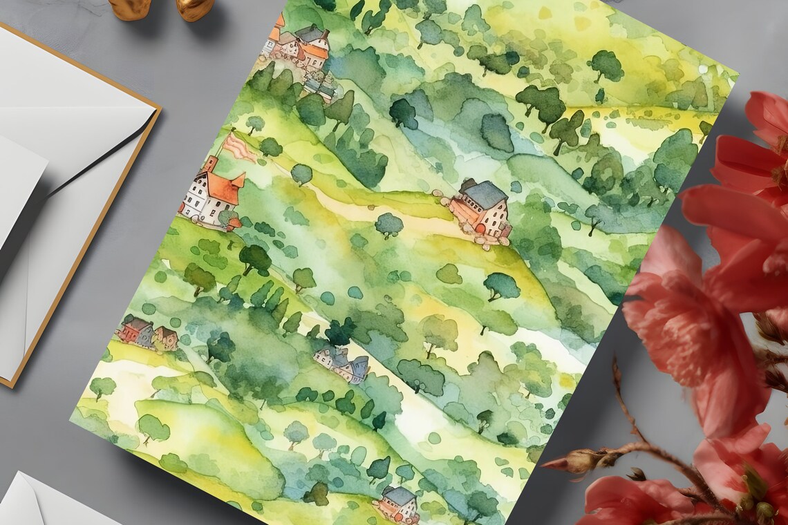 Studio Ghibli Style Seamless Background Patterns, Landscapes, Printable ...