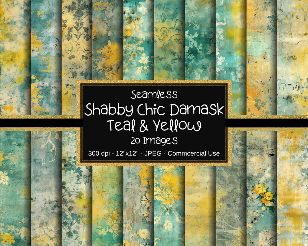 Teal Shabby Chic Seamless Digital Papers, Vintage Paper Patterns ...