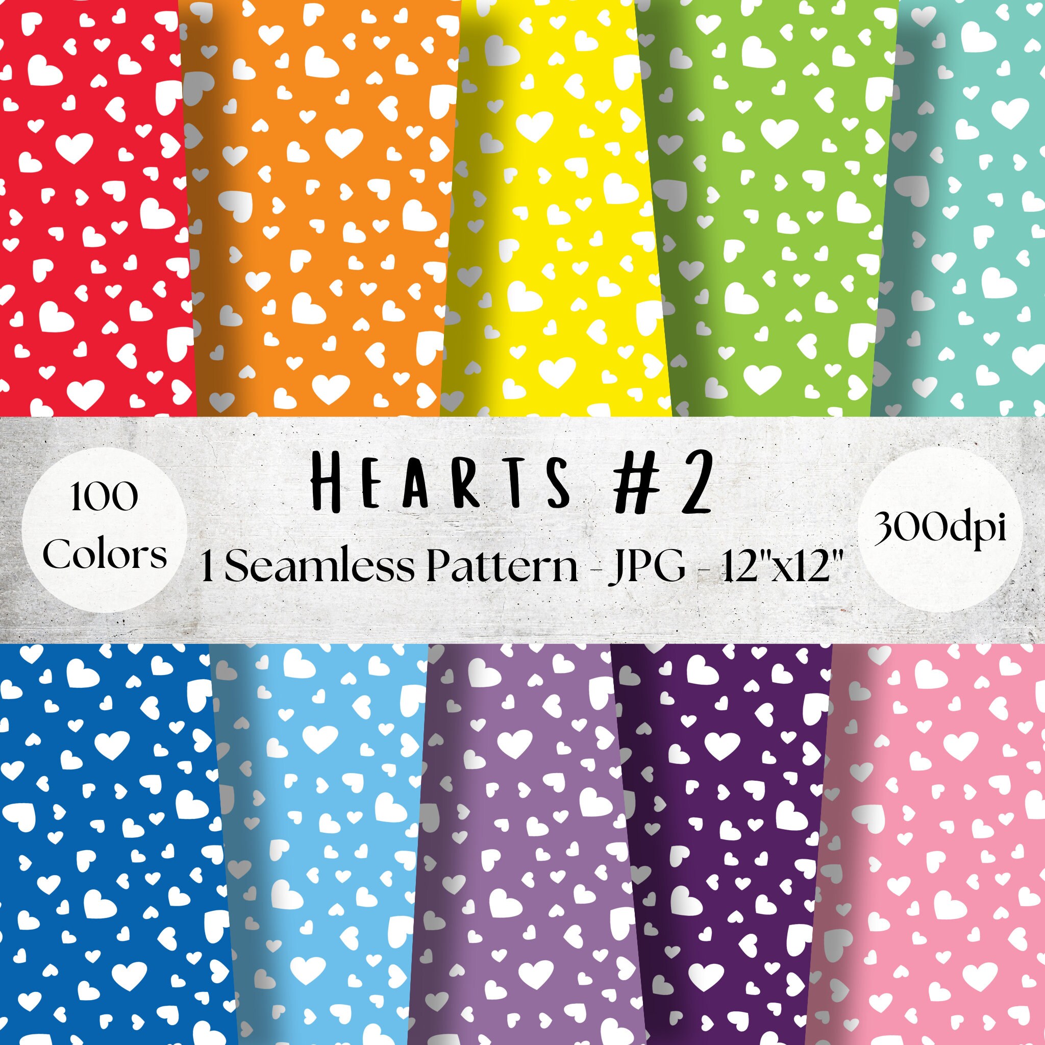 100 Colors Hearts Digital Paper, Hearts, Geometric Pattern, Love Paper ...
