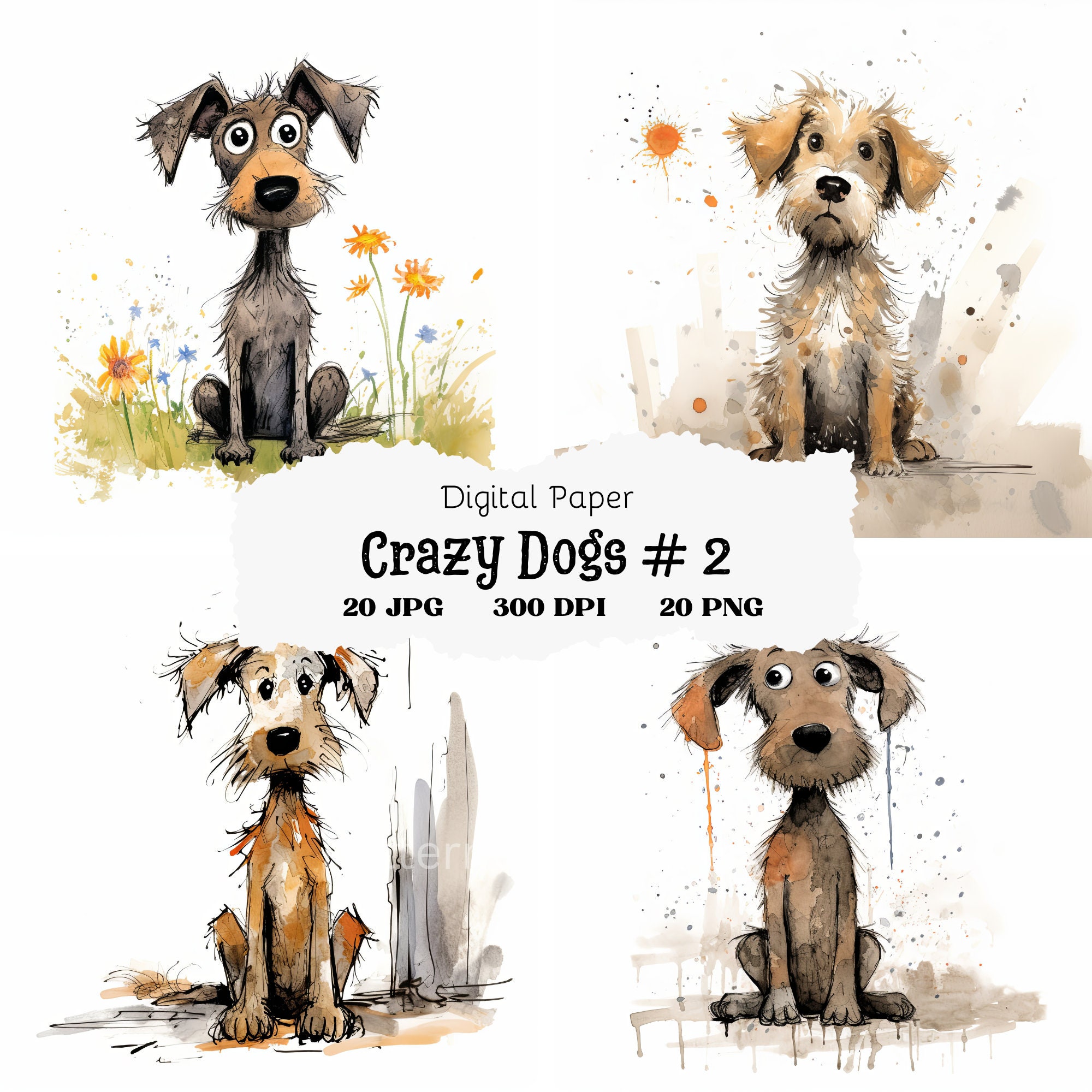 20 Crazy Dogs Clipart Vol. 2, Dog Clipart, Funny Quirky Crazy Dog ...