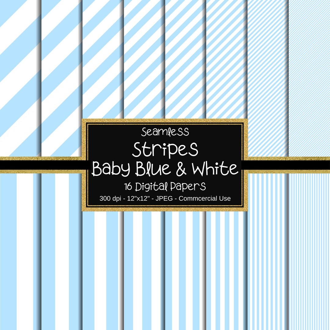 Baby Blue & White Seamless Striped Digital Paper, Striped Paper, 16 ...