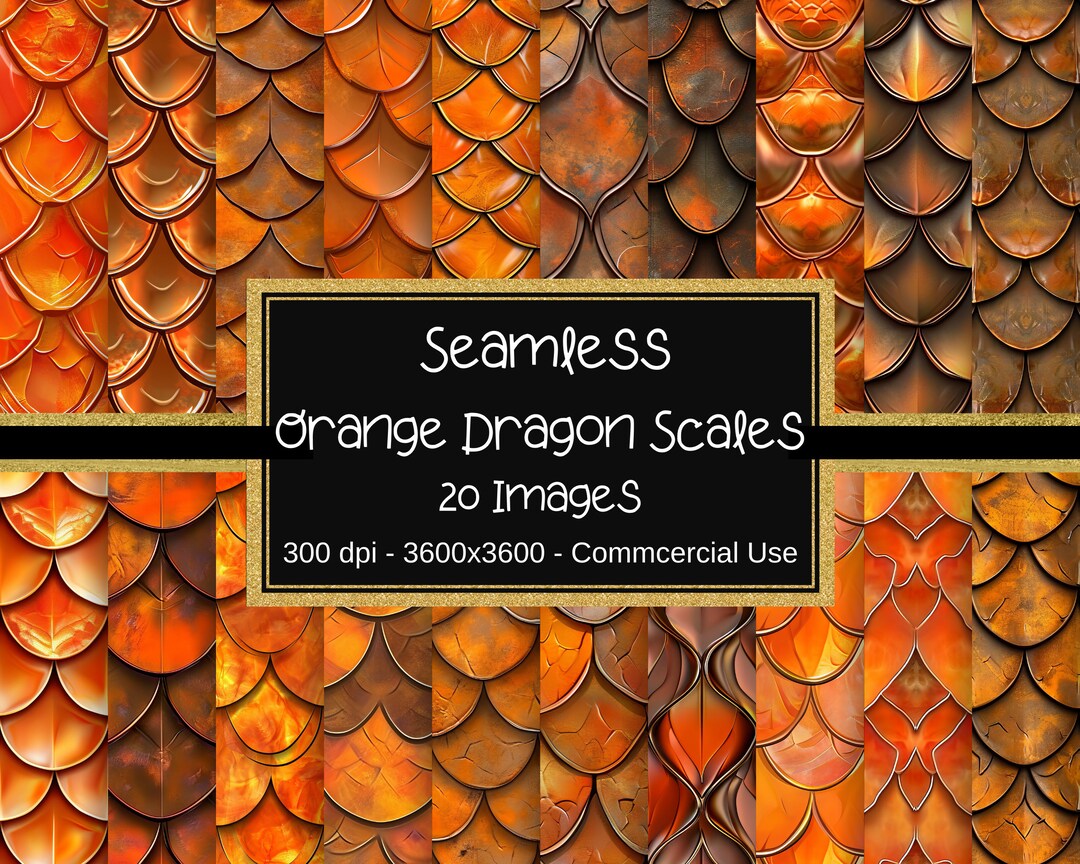 Dragon Scales Seamless Digital Paper, Orange Bronze Dragon Scales, 12 ...