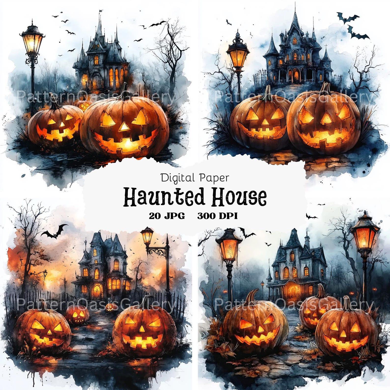 20 Haunted House Clipart, Haunted Mansion Watercolor Clipart, Jpegs ...