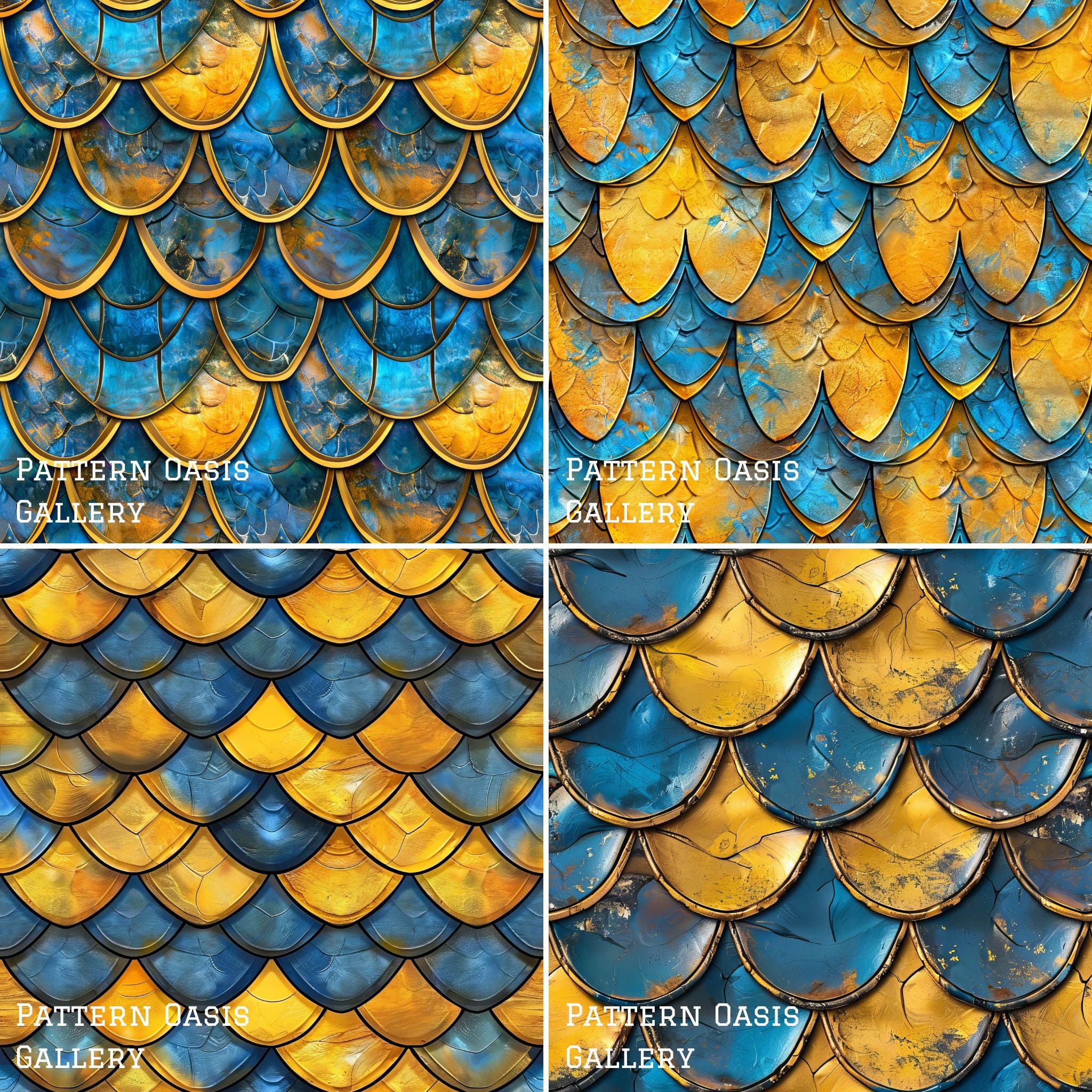 Dragon Scales Seamless Digital Paper, Blue and Yellow Dragon Scales ...