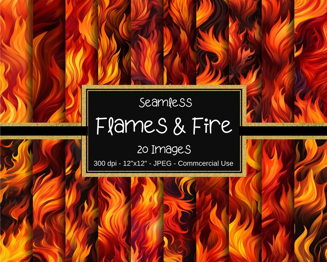 Flames and Fire Patterns, Seamless Digital Paper, Fire Digital Paper ...