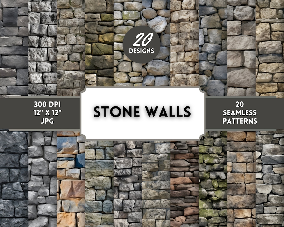 20 Stone Walls Seamless Patterns Instant Download, Commercial Use ...