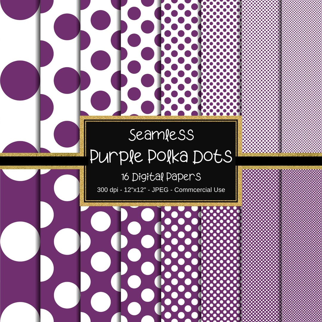 Purple Polka Dot Seamless Digital Paper, 12"x12", 16 Papers, Small ...