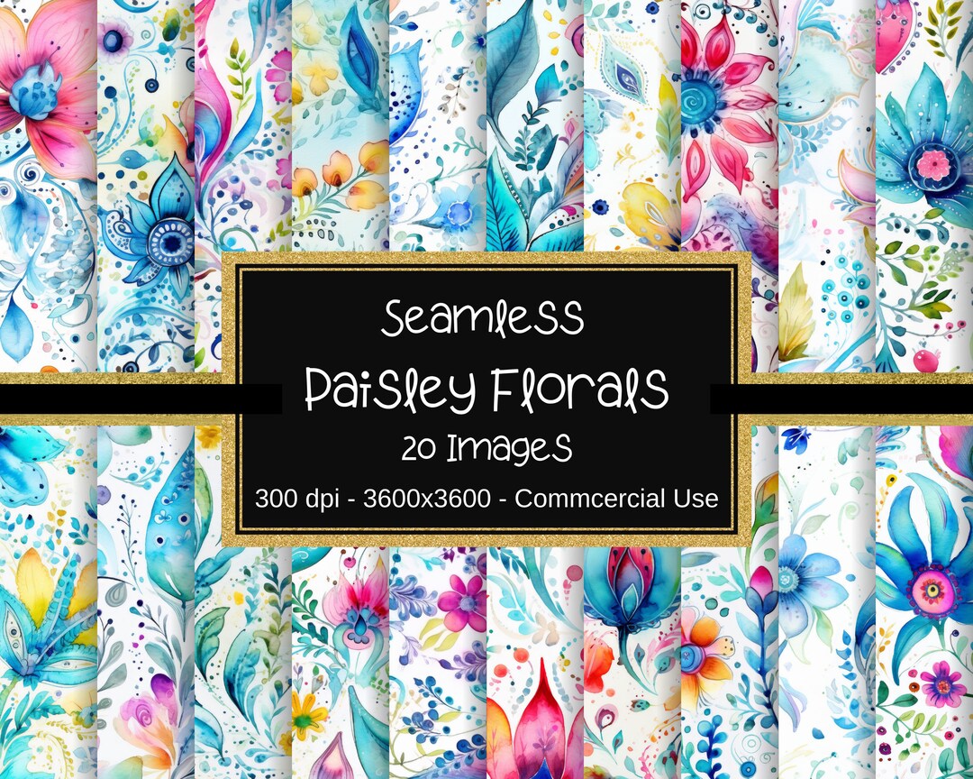 Paisley Flowers Seamless Digital Papers, Bloom Patterns, 20 Designs ...