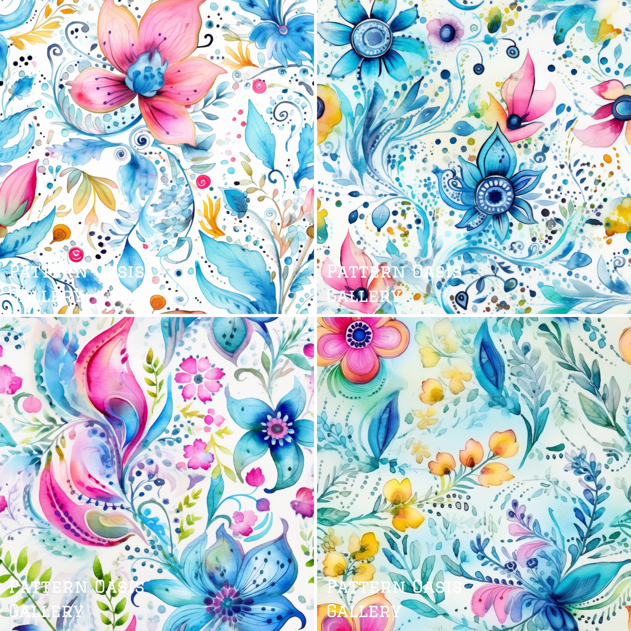 Paisley Flowers Seamless Digital Papers, Bloom Patterns, 20 Designs ...