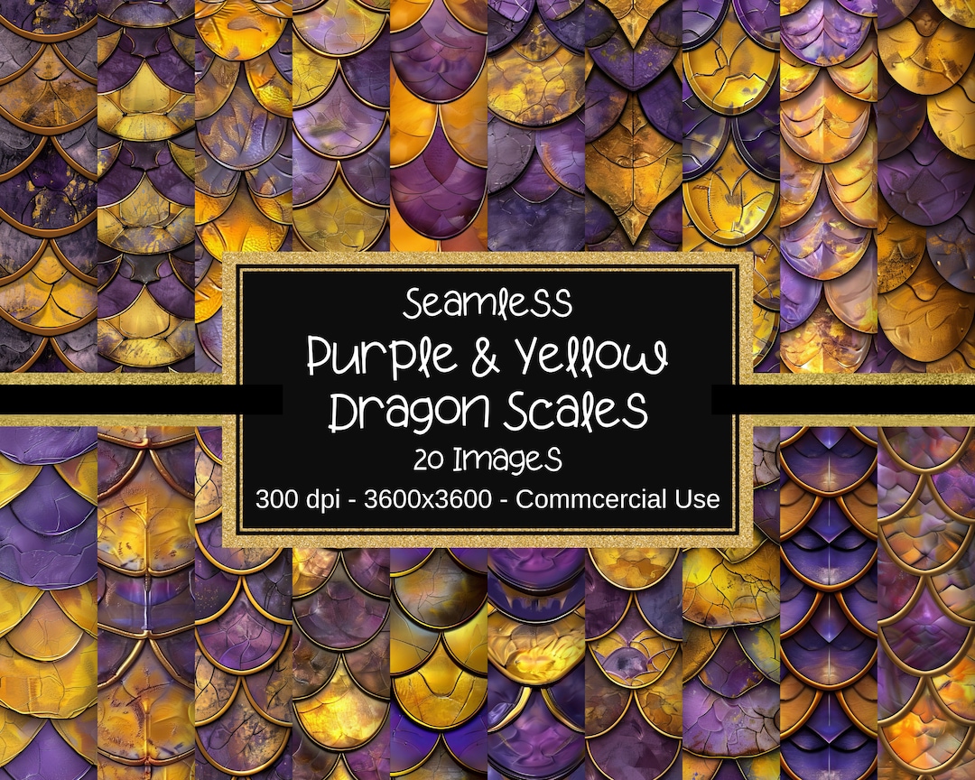 Dragon Scales Seamless Digital Paper, Purple and Yellow Bronze Dragon ...