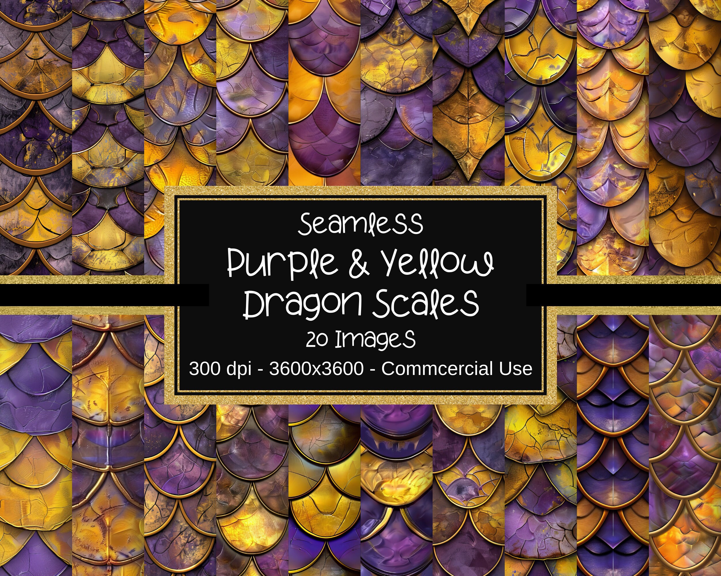 Dragon Scales Seamless Digital Paper, Purple and Yellow Bronze Dragon ...