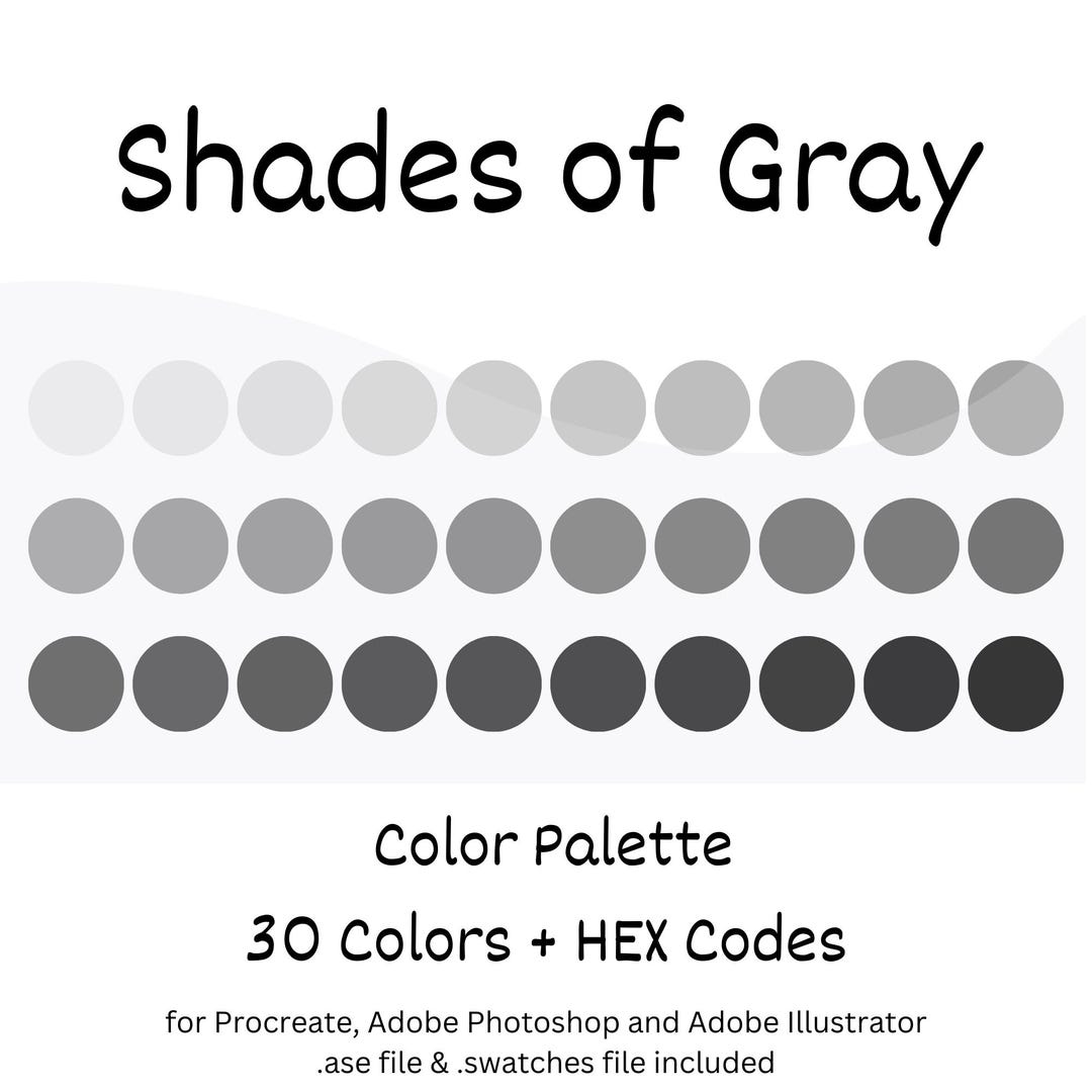 Shades of Gray Digital Color Palette, iPad Procreate, Adobe Photoshop ...