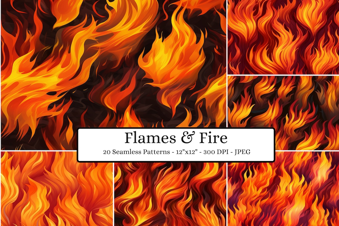 Flames and Fire Patterns, Seamless Digital Paper, Fire Digital Paper ...