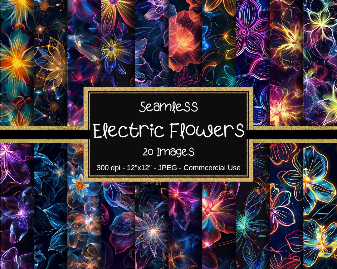 Neon Flowers Seamless Digital Paper, Neon Floral Seamless Pattern ...