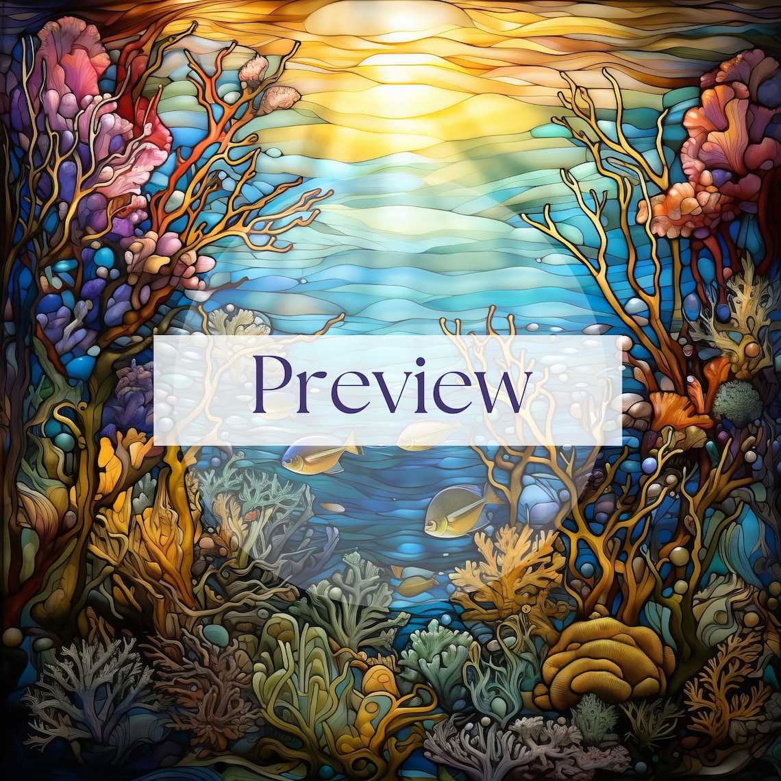 Stained Glass Coral Reef Digital Paper, Coral Reef Stained Glass ...
