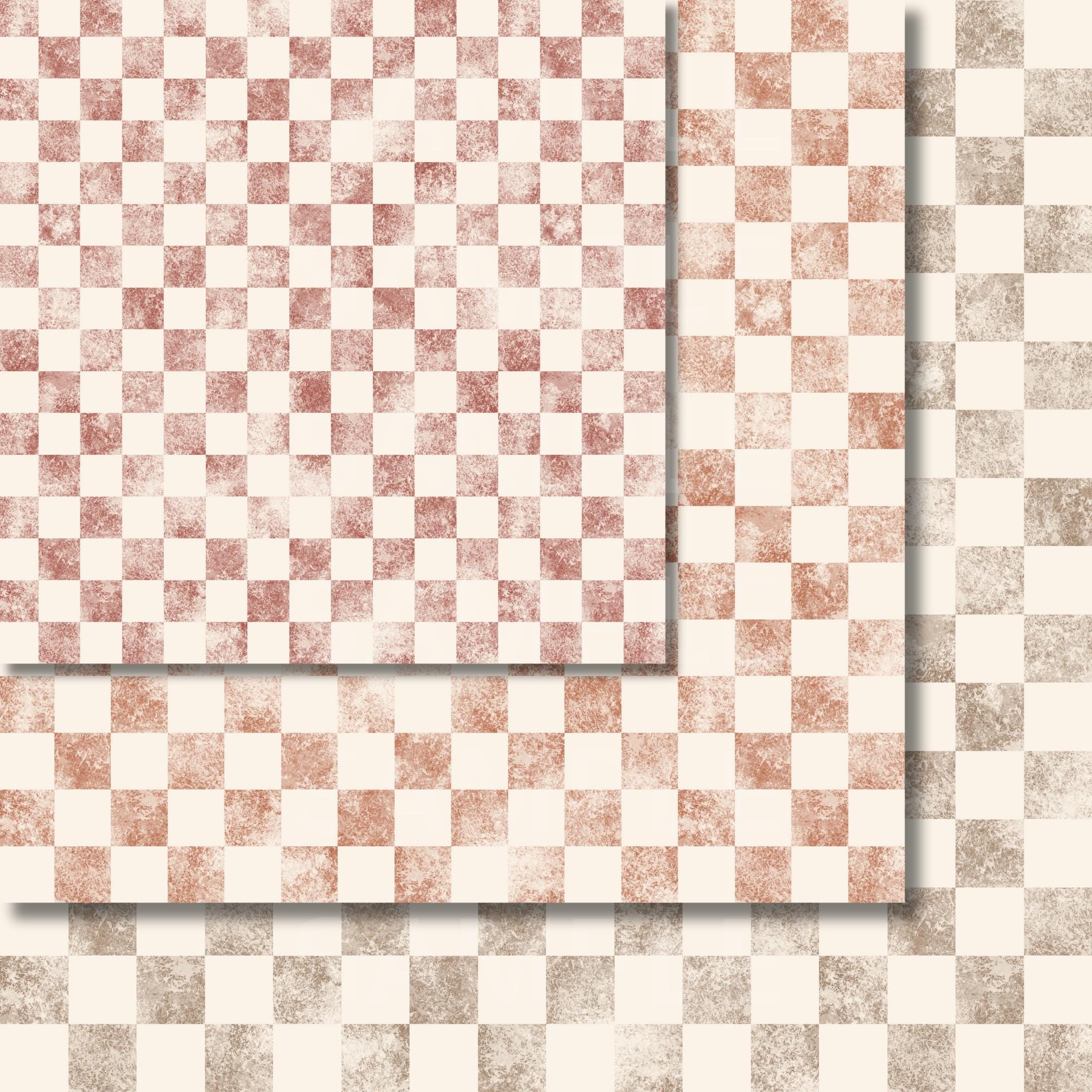 Boho Beige Distressed Checkerboard Seamless Digital Paper Pack, Muted ...