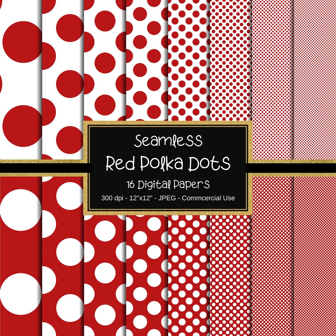 Red Polka Dot Seamless Digital Paper, 12"x12", 16 Papers, Small Polka ...
