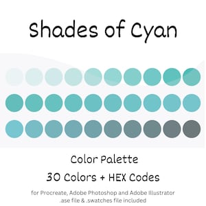 Cyan Shades Digital Color Palette, iPad Procreate, Adobe Photoshop ...