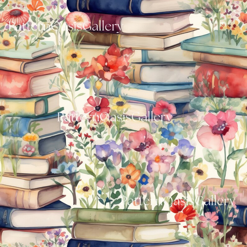 Books and Flowers Digital Paper Pack Set of 20 High-quality, Instant ...