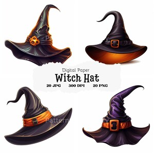 Witch Hat Clip Art, Wizard Hat Clipart, Halloween Clipart, 20 Designs ...