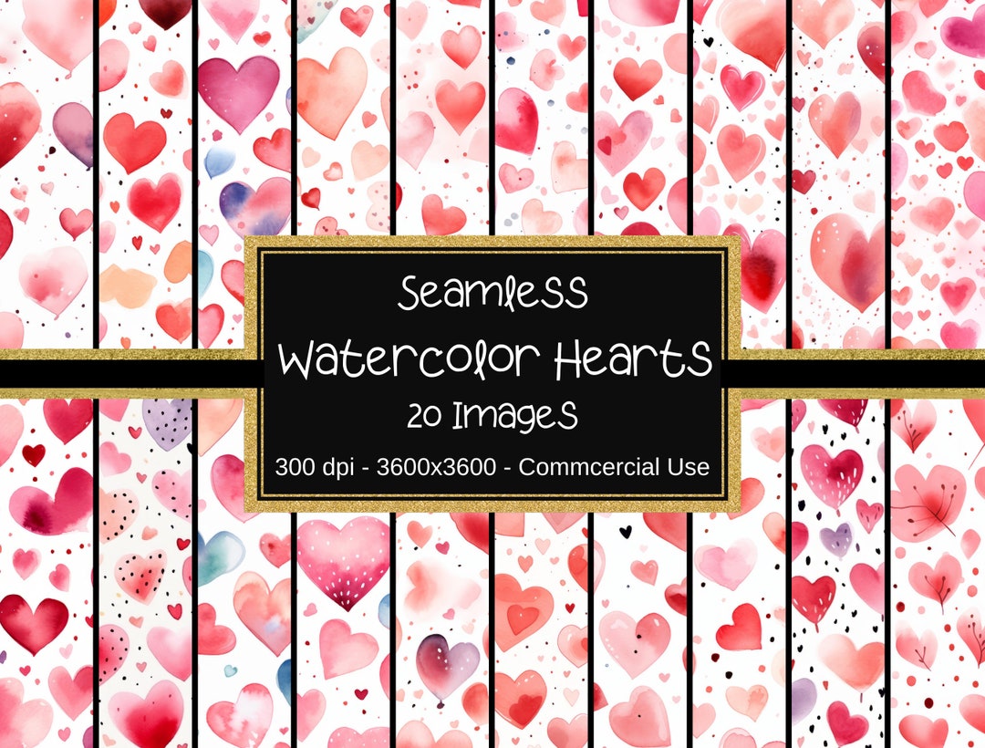 Watercolor Hearts SEAMLESS Patterns - Hearts Digital Paper - 20 Designs ...