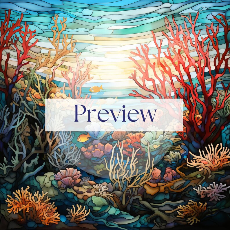 Stained Glass Coral Reef Digital Paper, Coral Reef Stained Glass ...