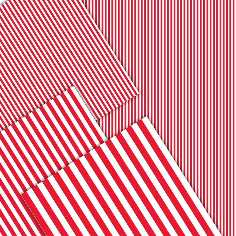 Red & White Seamless Striped Digital Paper, Striped Paper, 16 Stripes ...