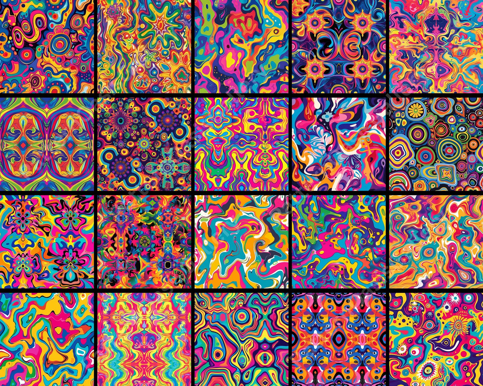 Vibrant Psychedelic SEAMLESS Patterns, Colorful Abstract Psychedelic ...