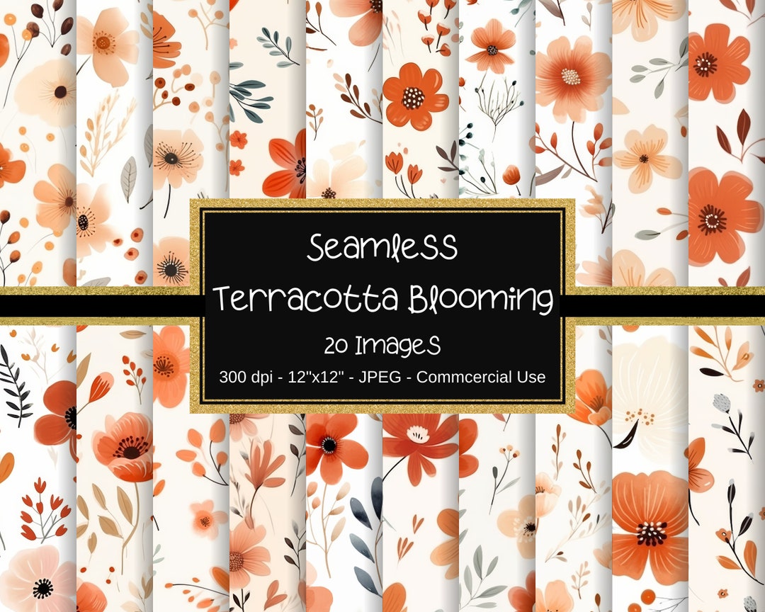 Terracotta Flower Seamless Digital Paper, Floral Pattern, 20 Images, 12 ...