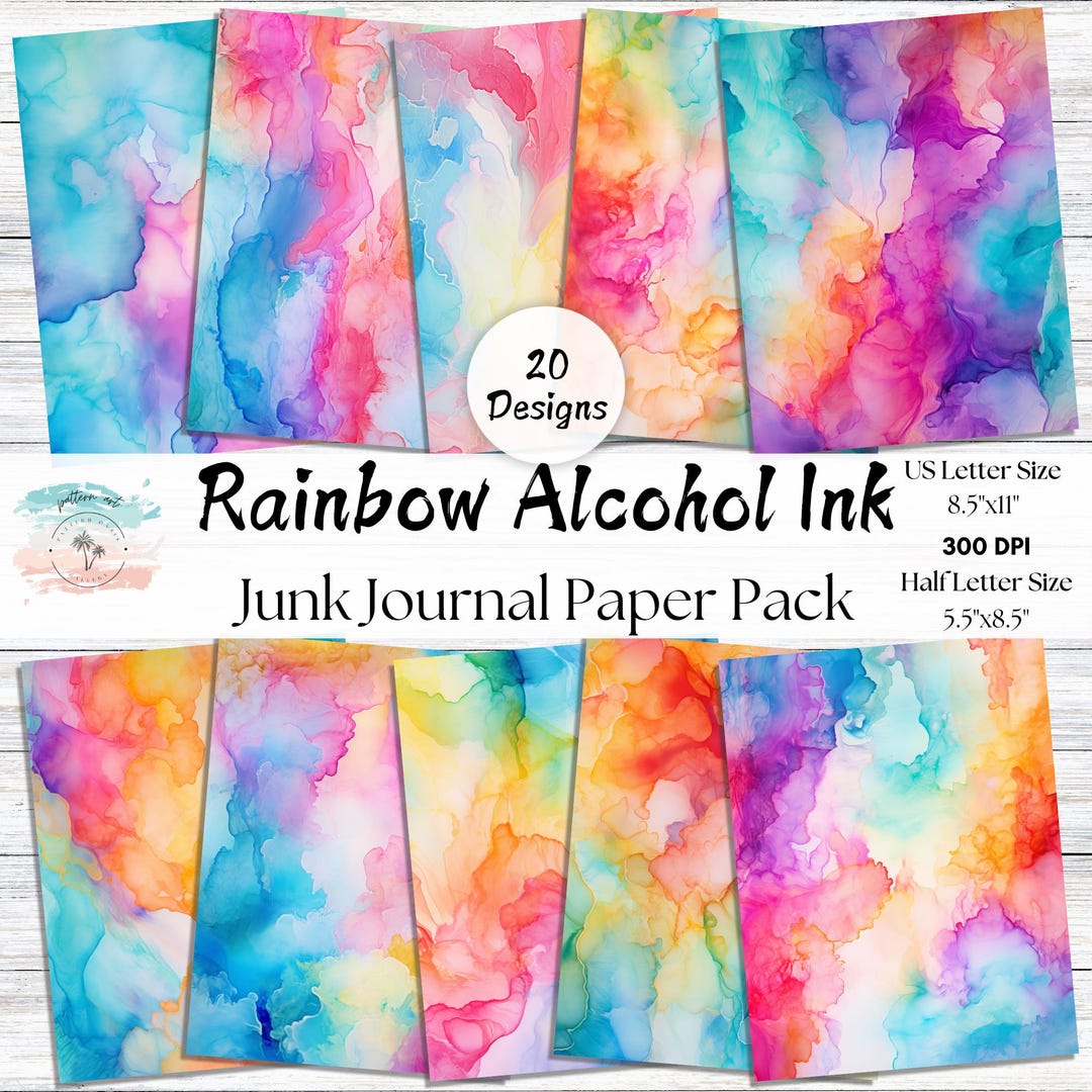 Alcohol Ink Rainbow Junk Journal Pages, Alcohol Ink Digital Paper ...