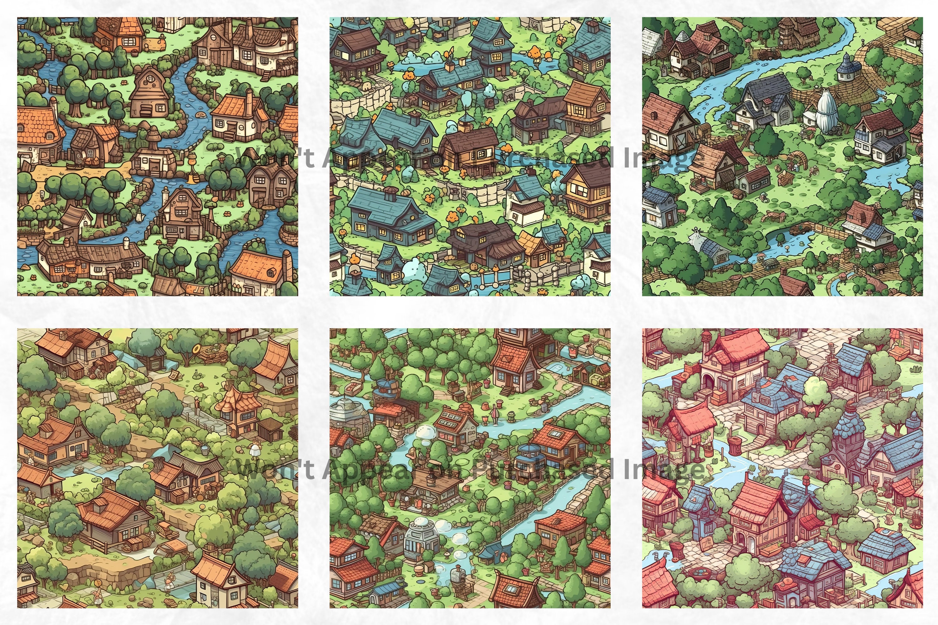 Anime Style Village Seamless Background Patterns, Landscapes, Printable ...