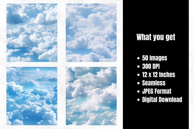 Clouds Digital Paper Instant Download, Scrapbook Paper, Cloud ...