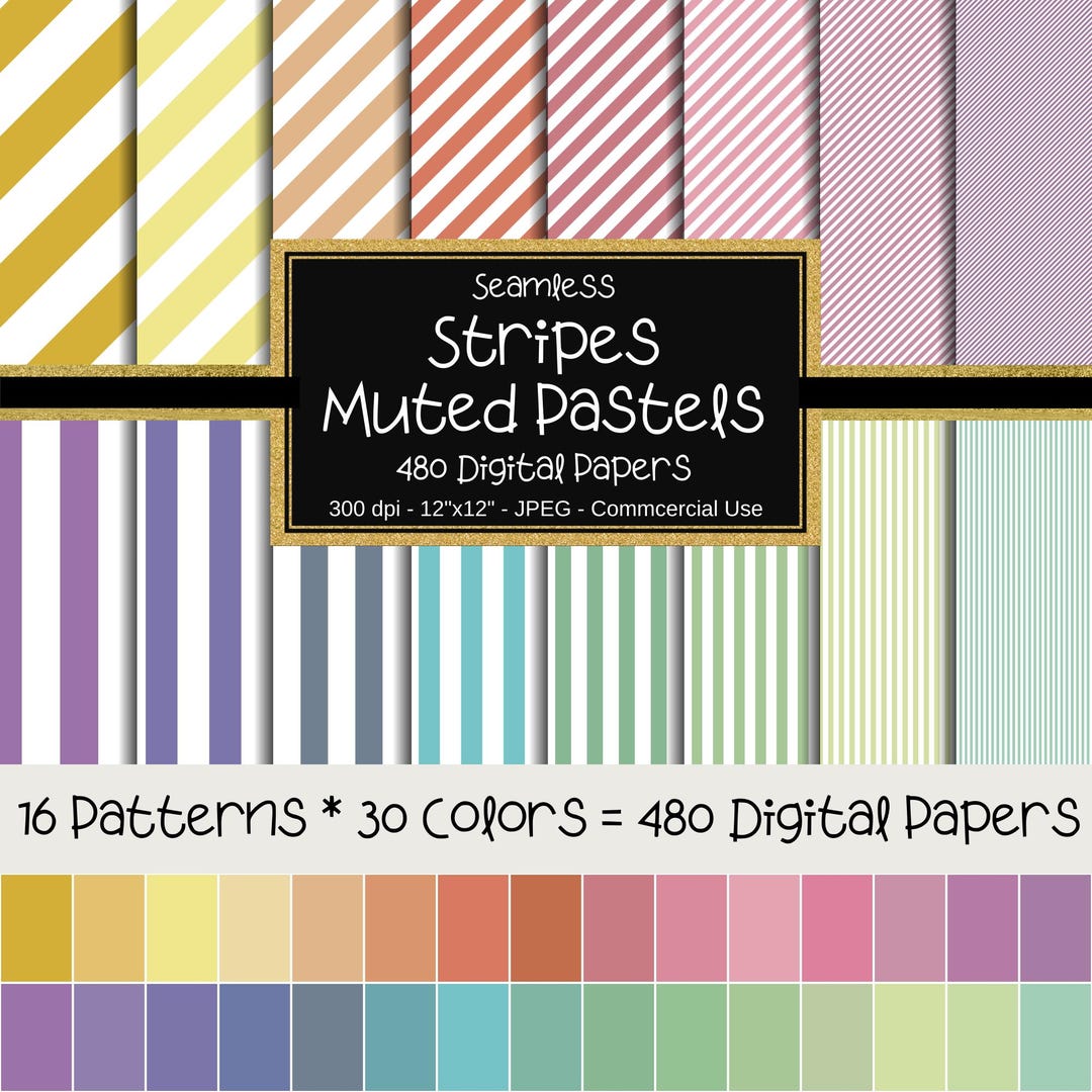 Muted Pastels Stripes Seamless Digital Paper Pack, 12"x12", 480 Papers ...