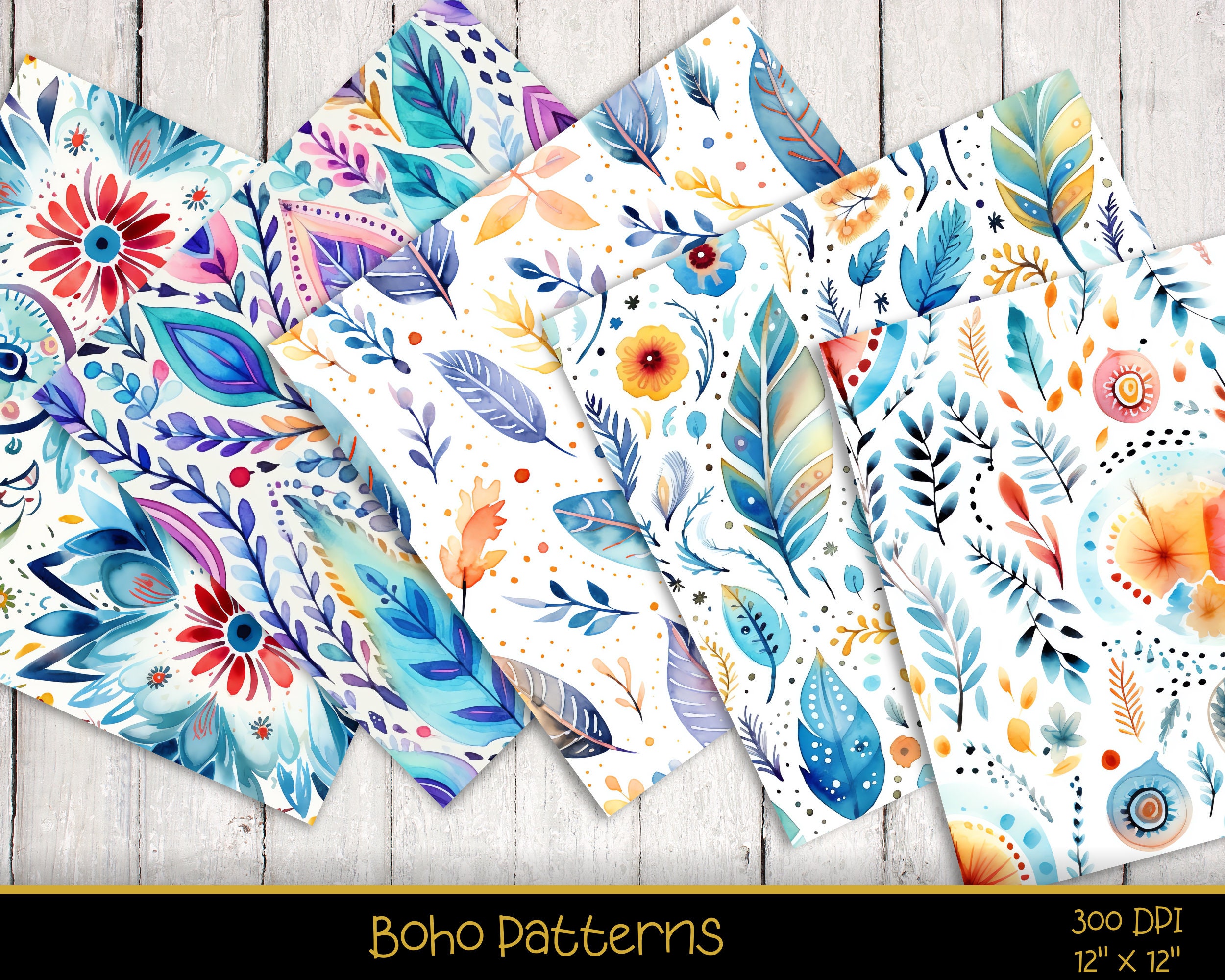 Watercolor Boho Seamless Patterns, Boho Digital Paper, Scrapbooking ...