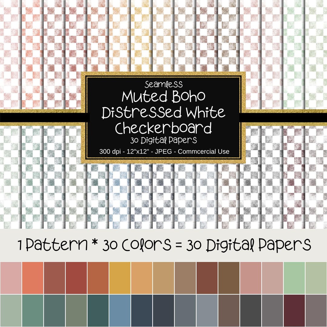 Boho White Distressed Checkerboard Seamless Digital Paper Pack, Muted ...