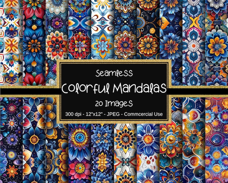 Colorful Mandala SEAMLESS Patterns, Floral Mandala Digital Papers ...