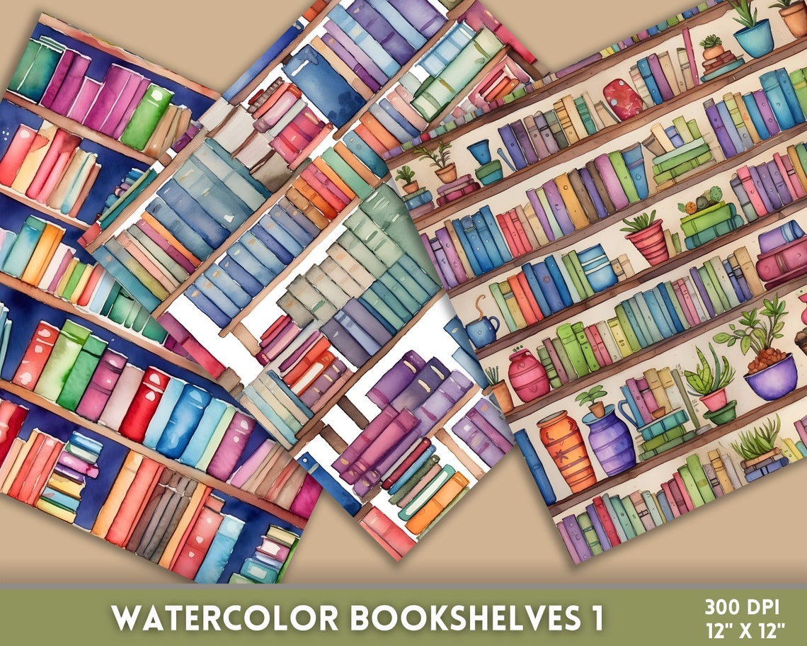 Bookshelf Digital Paper Pack Set of 20 High-quality Instant - Etsy