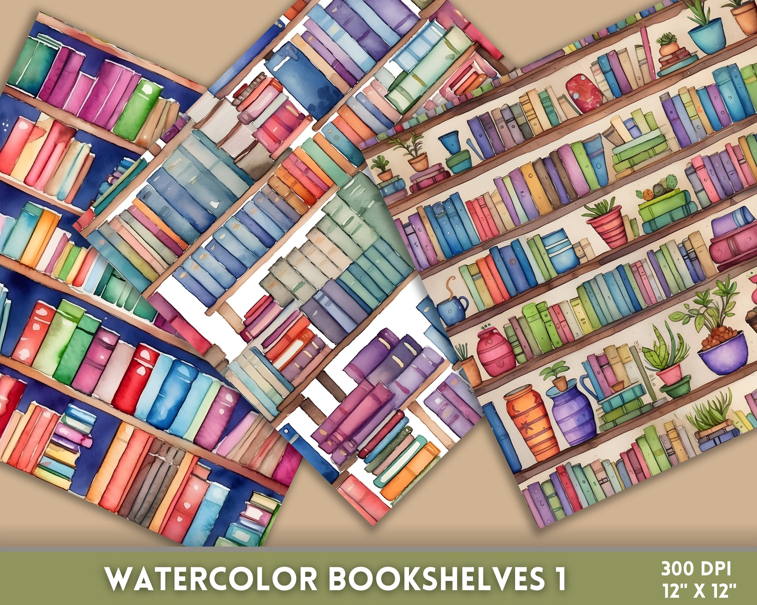 Bookshelf Digital Paper Pack - Set of 20 High-quality, Instant Download ...