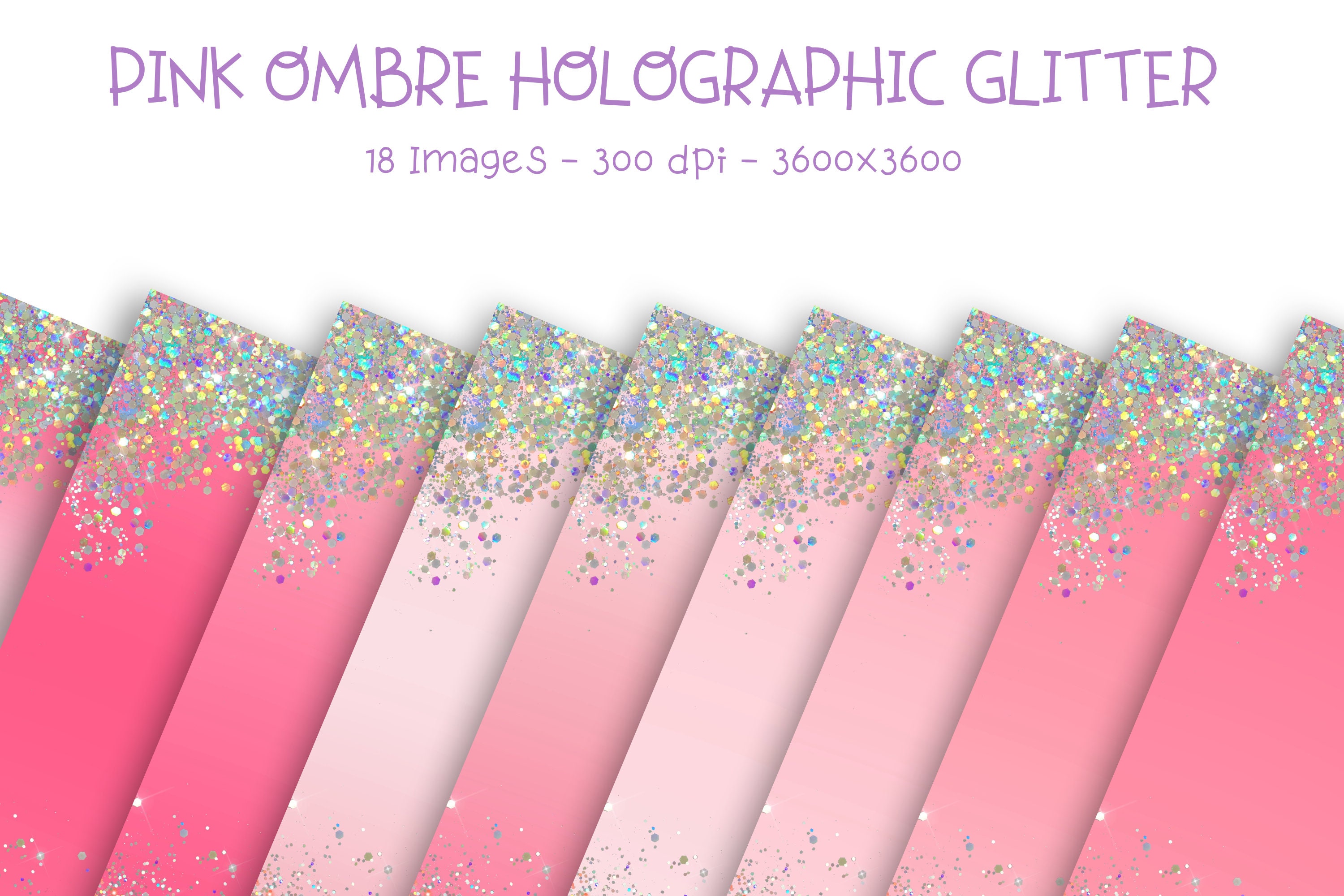 Pink Ombre Holographic Glitter Digital Paper, Iridescent Textures ...