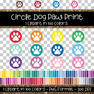 100 Circle Dog Paw Print Clipart, Paw Clipart, Dog Clipart, Pet ...