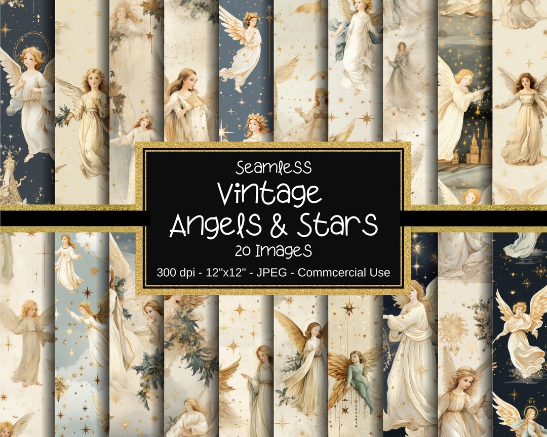 Angels and Stars Vintage Digital Paper Pack - Set of 20, Instant ...